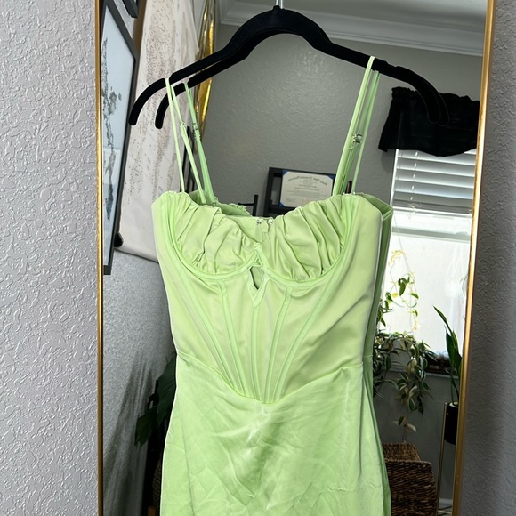 House of CB | Dresses | House Of Cb Nathalia Pistachio Satin Midi Dress Nwot | Poshmark